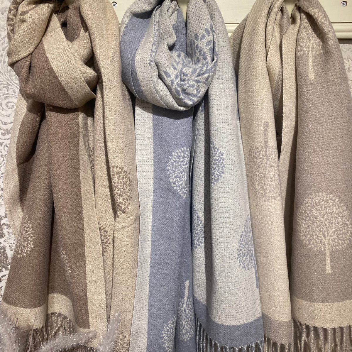 NEUTRAL BORDER TREE SCARF – Lucido Boutique